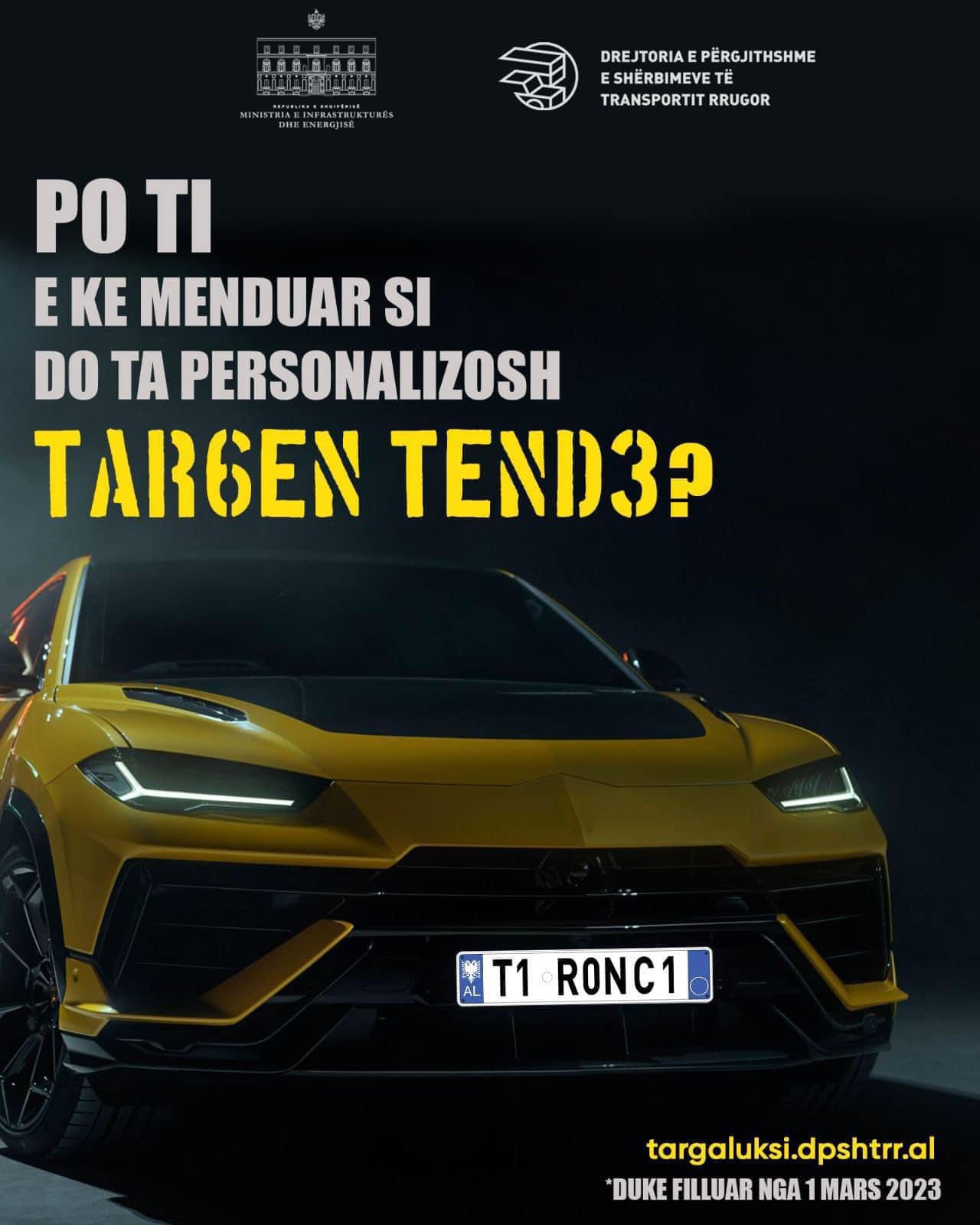 Nga 1 Marsi nis shërbimi RISI i targave të personalizuara! | DPSHTRR
